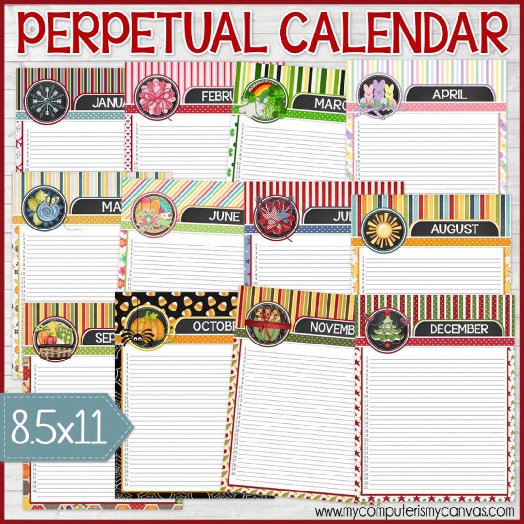 PRINTABLE Perpetual Calendar, Date Organizer, Perpetual Birthday ...