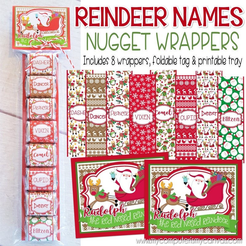 REINDEER NAMES Nugget Wrappers, Ruldolph the Red Nosed Reindeer ...
