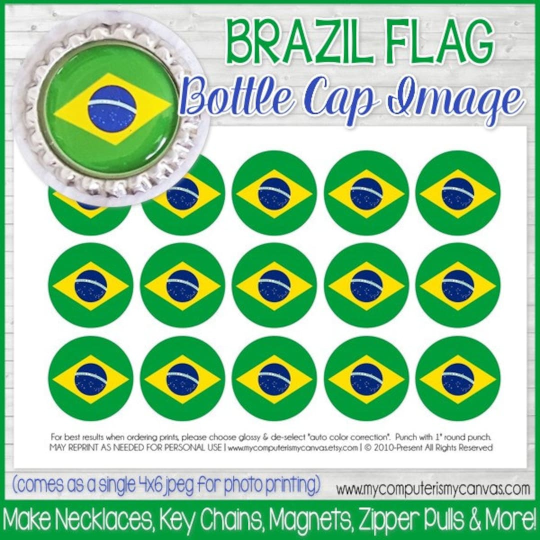 Brazil FLAG Bottle Cap Image, Brazilian Printable, Inchie, 1-inch ...