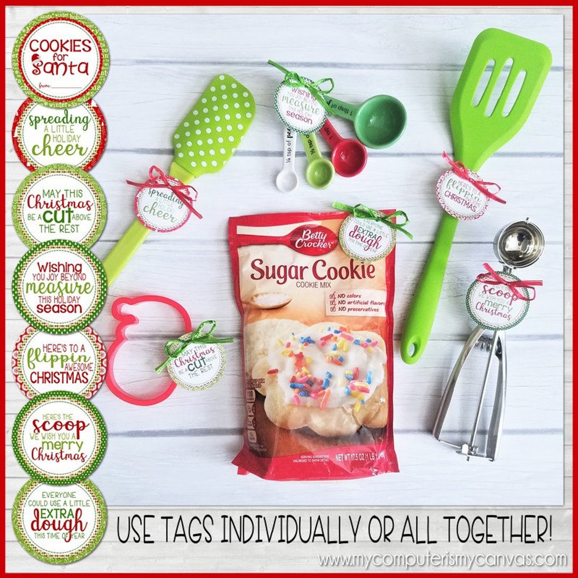 Christmas Cookie Gift Tags, Cookie Care Package, Printable Christmas ...