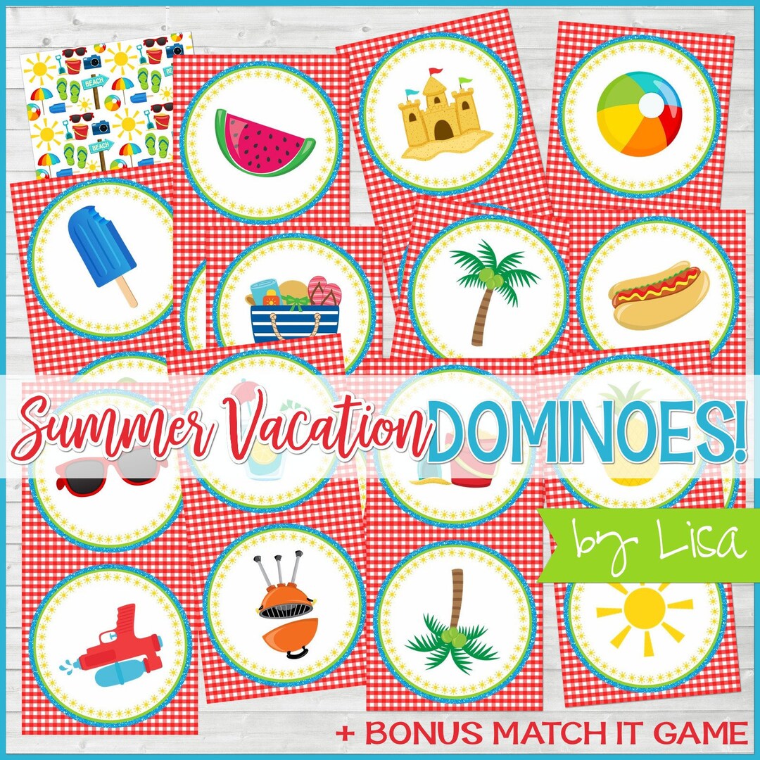 Summer DOMINOES Printable Game, Picnic Party Game, Summer Printables ...