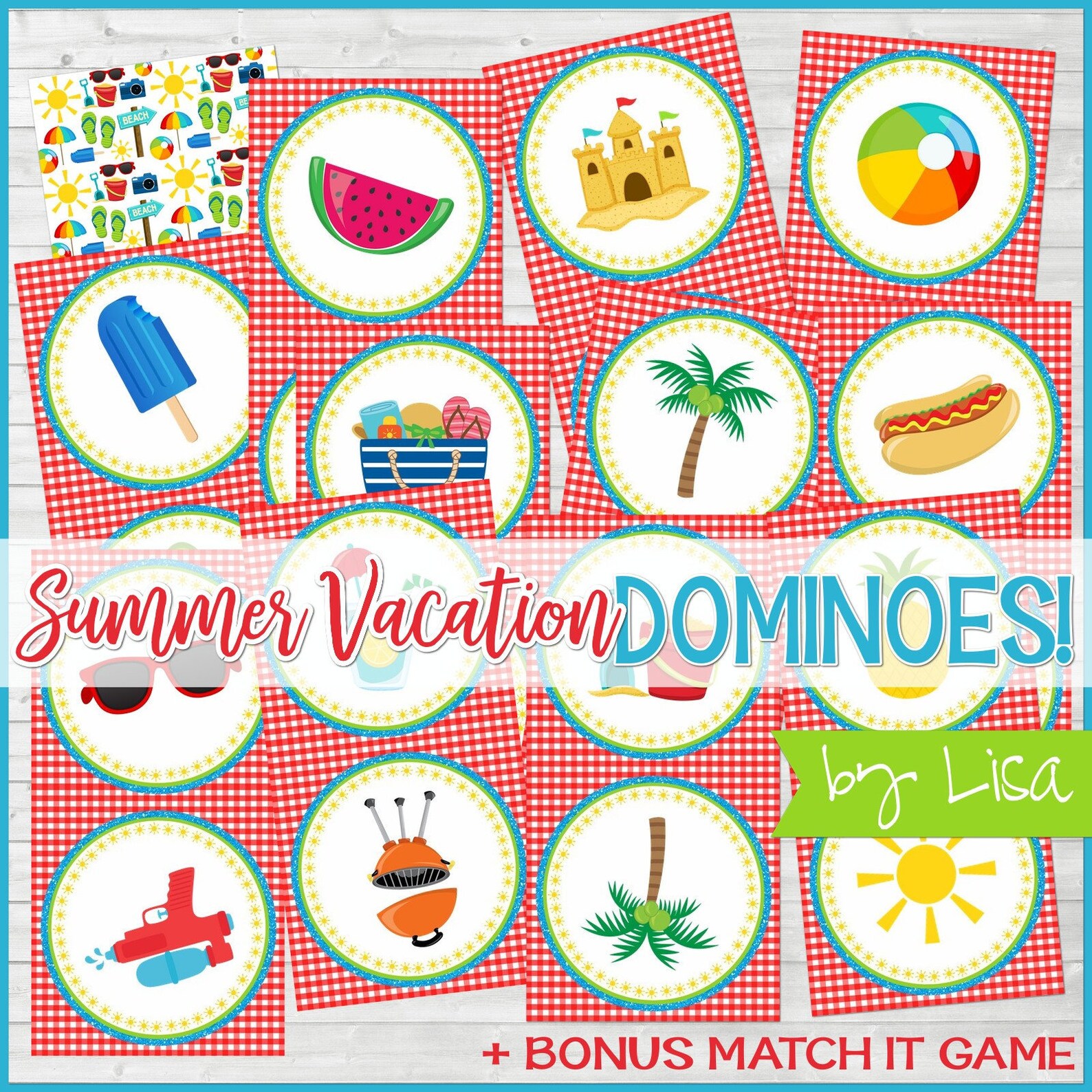 Summer DOMINOES Printable Game Picnic Party Game Summer | Etsy