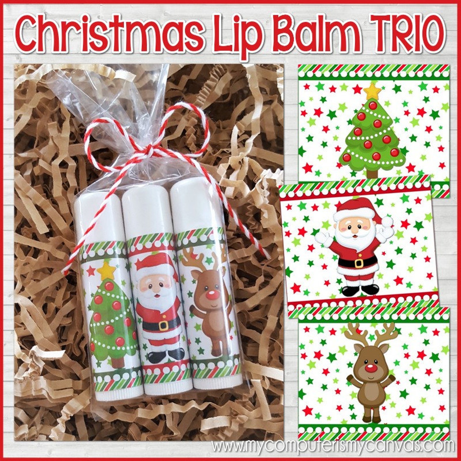 Christmas Lip Balm Label TRIO, Santa Lip Balm Wrappers, Christmas Party ...