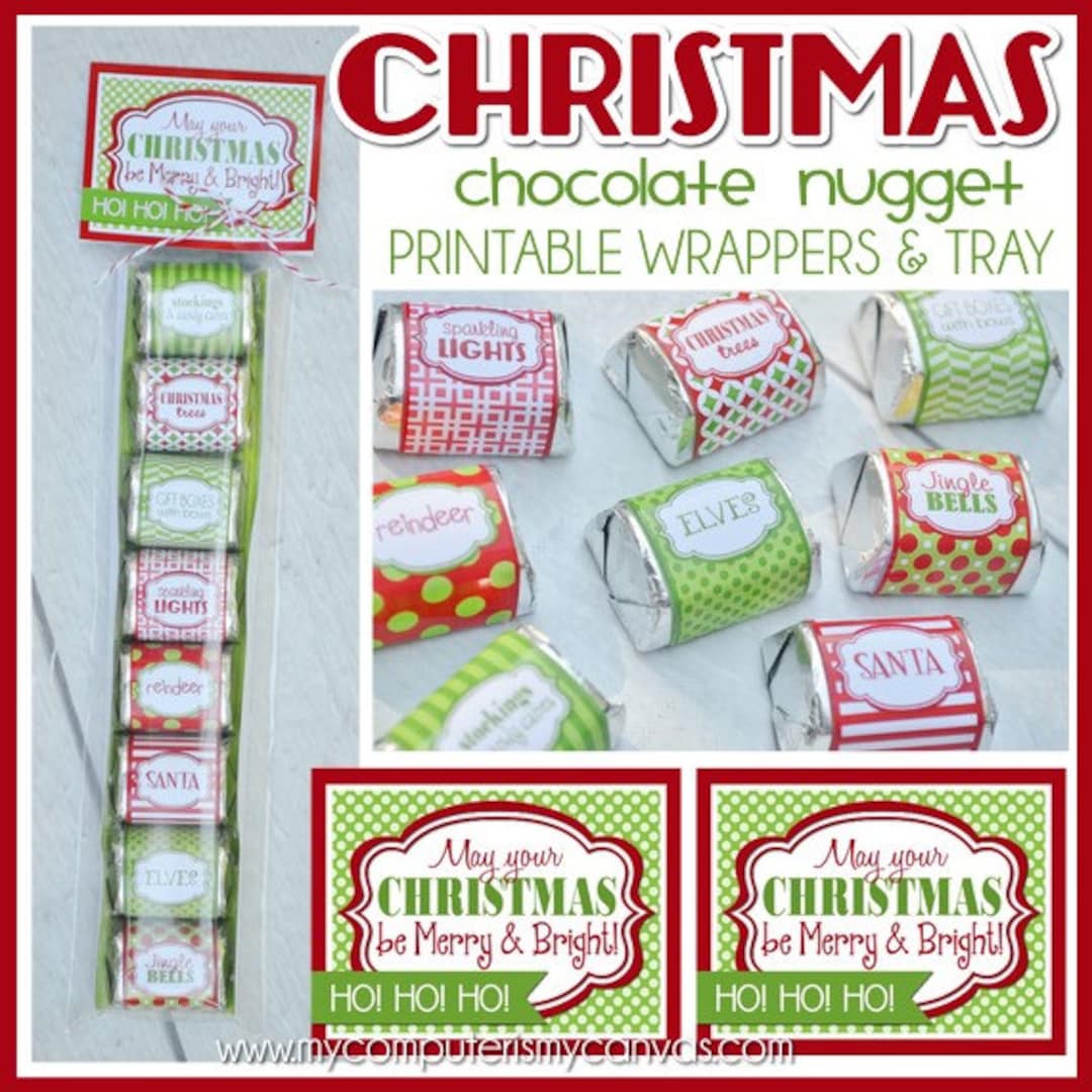 CHRISTMAS Merry & Bright Chocolate Nugget Wrappers, Holiday Party Favor ...