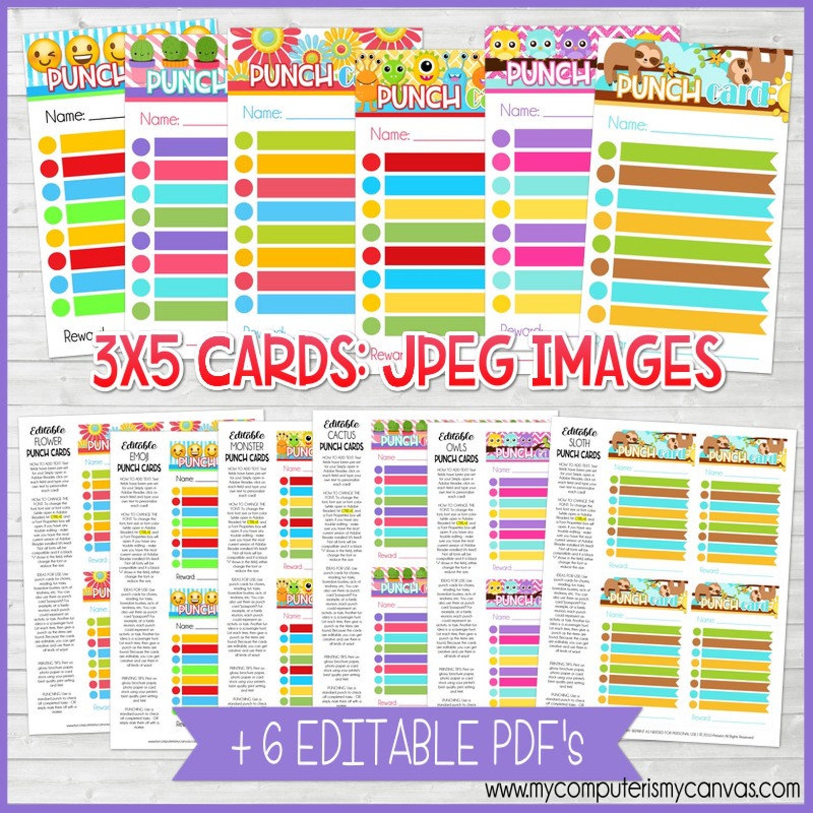 EDITABLE Chore Cards PRINTABLE Punch Cards Activity Tracker | Etsy