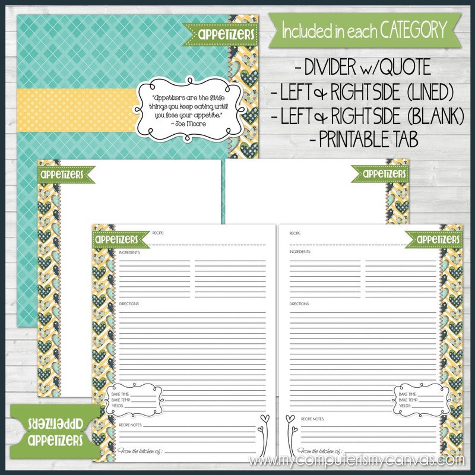 EDITABLE Recipe Binder Kit Printables navy Recipe Book | Etsy