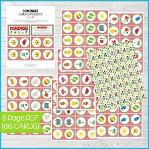 Summer DOMINOES Printable Game, Picnic Party Game, Summer Printables ...