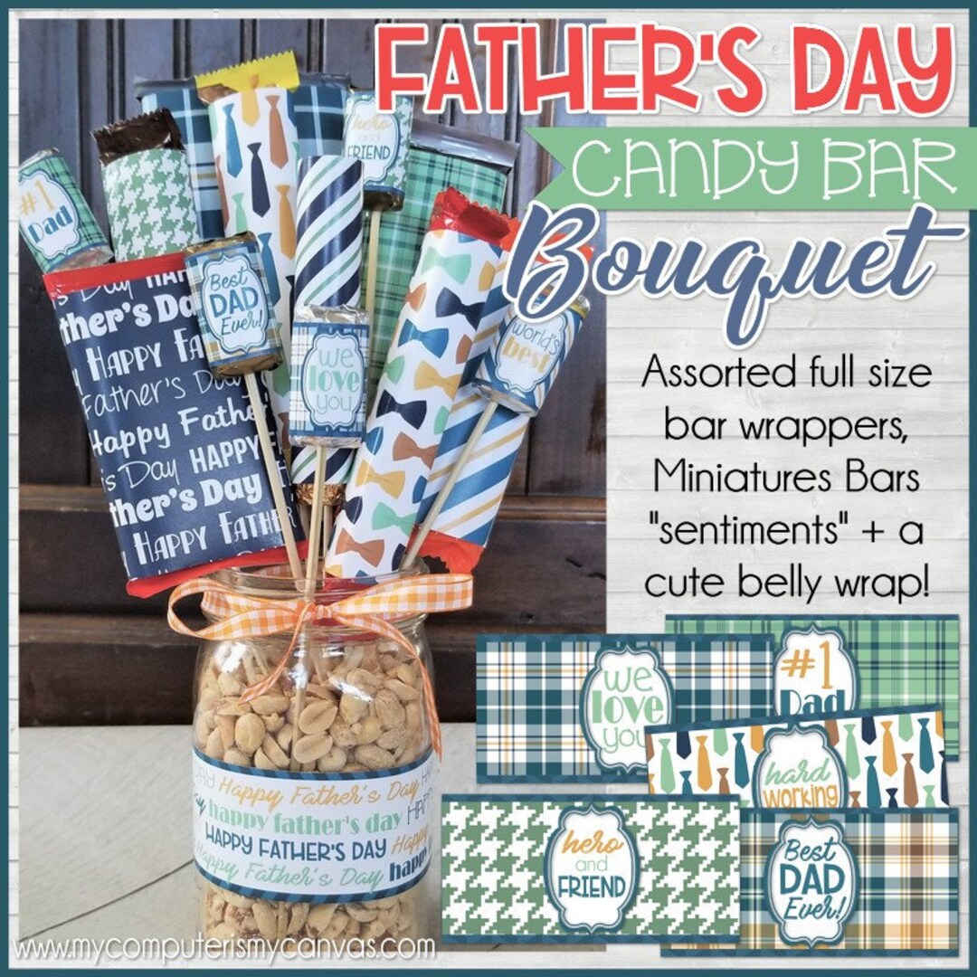 Father's Day CANDY BAR BOUQUET Printable, Candy Bar Wrappers, Gifts for ...