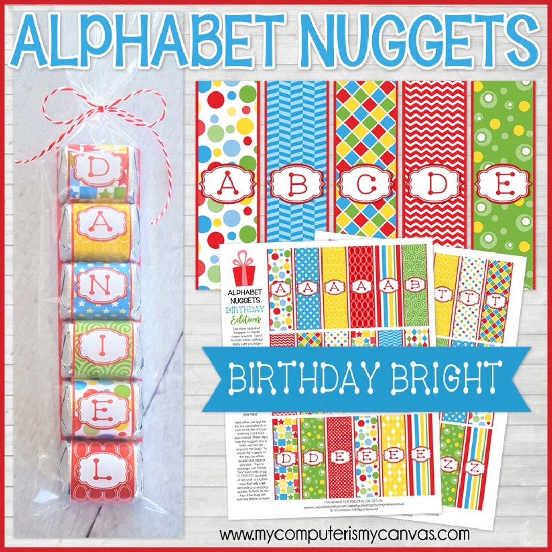 ALPHABET Nugget Wrappers, Bright Birthday Colors, Spell Out NAMES and ...