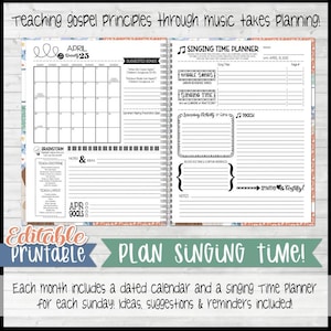 2025 Primary Music Leader PLANNER Printable, Singing Time, Chorister ...