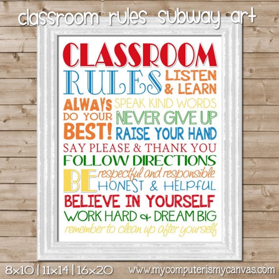 CLASSROOM Rules Subway Art, Teacher Gift, School - Printable INSTANT ...