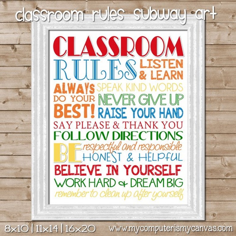 CLASSROOM Rules Subway Art, Teacher Gift, School - Printable INSTANT ...