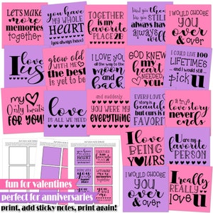 VALENTINE STICKY Notes, Post-it Note Template, Love Notes, Love Quotes ...
