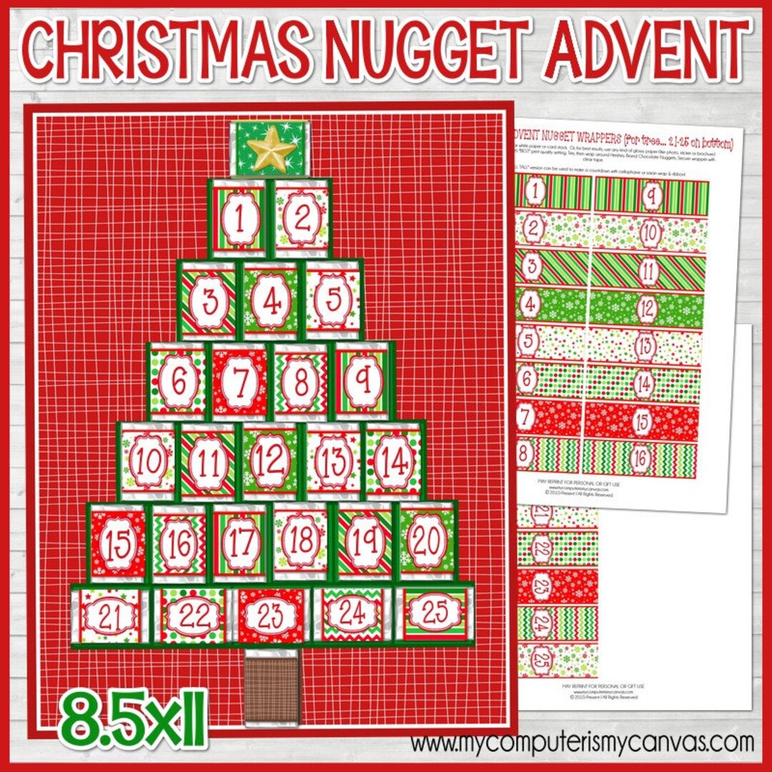 Christmas Tree Advent, Chocolate Nugget Count Down, Printable Christmas ...