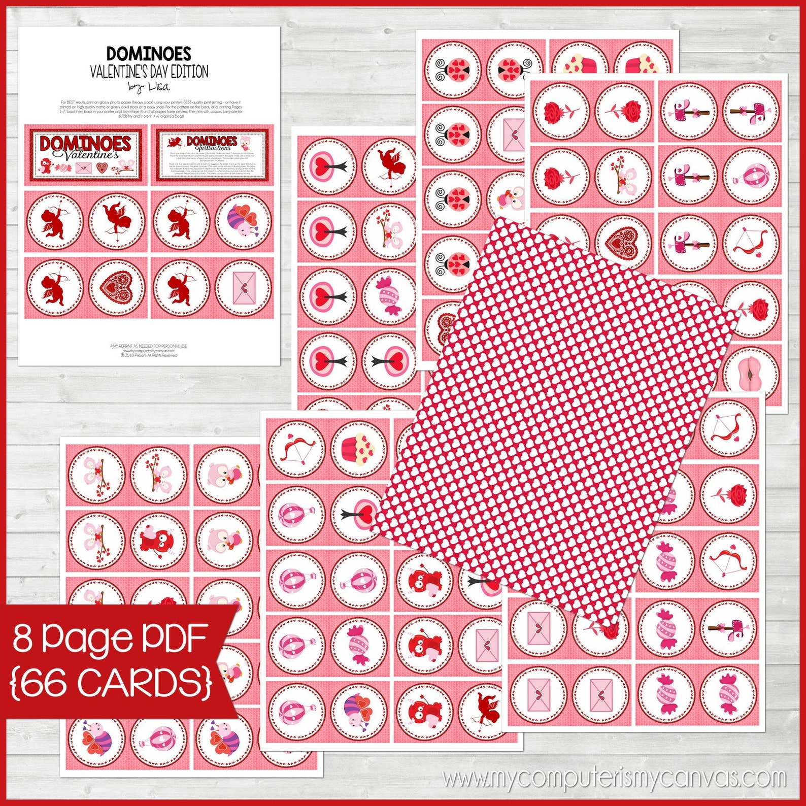 Printable Valentine's Game DOMINOES Valentine's Day - Etsy