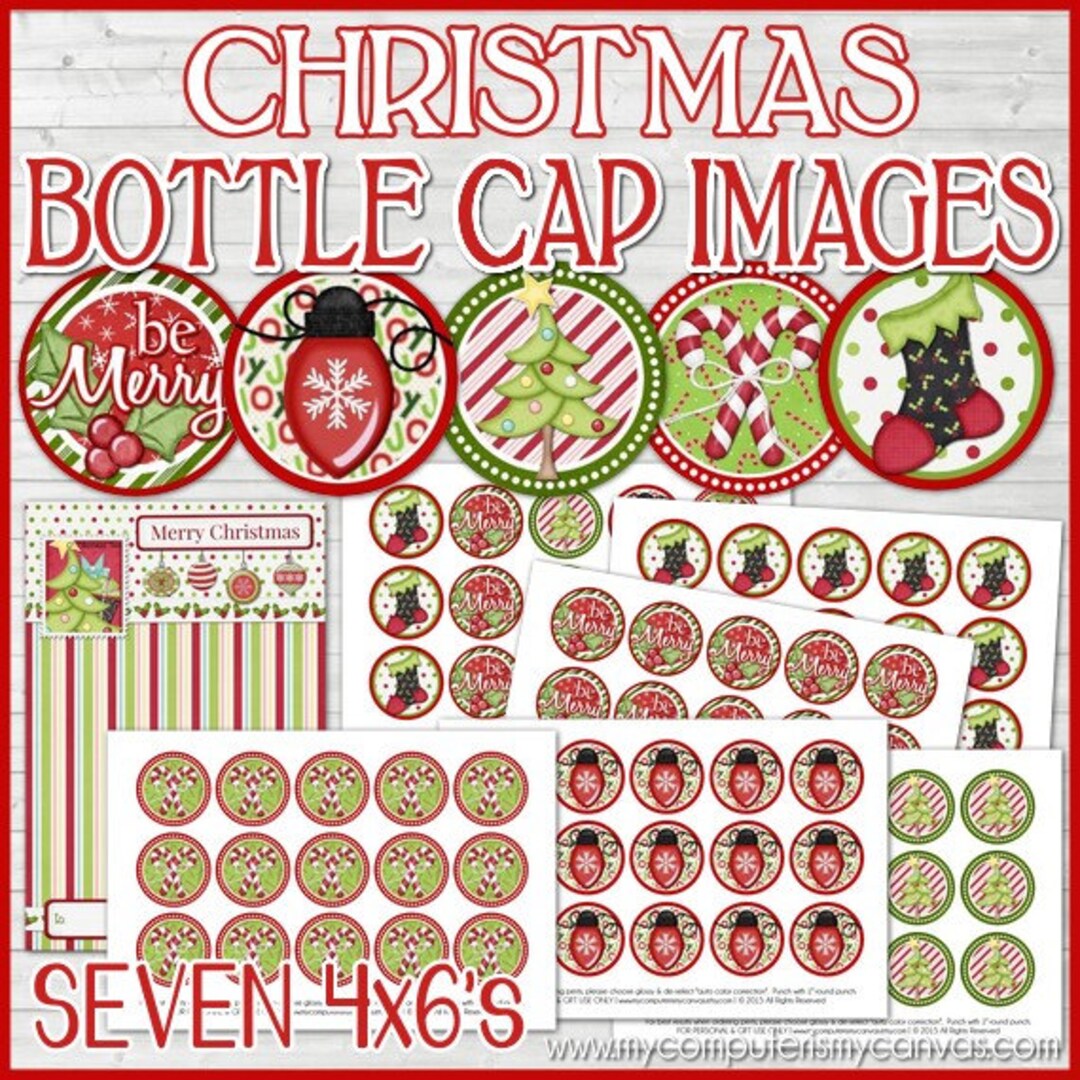 CHRISTMAS Bottle Cap Images, 1 INCH Round Images - PRINTABLE Instant ...