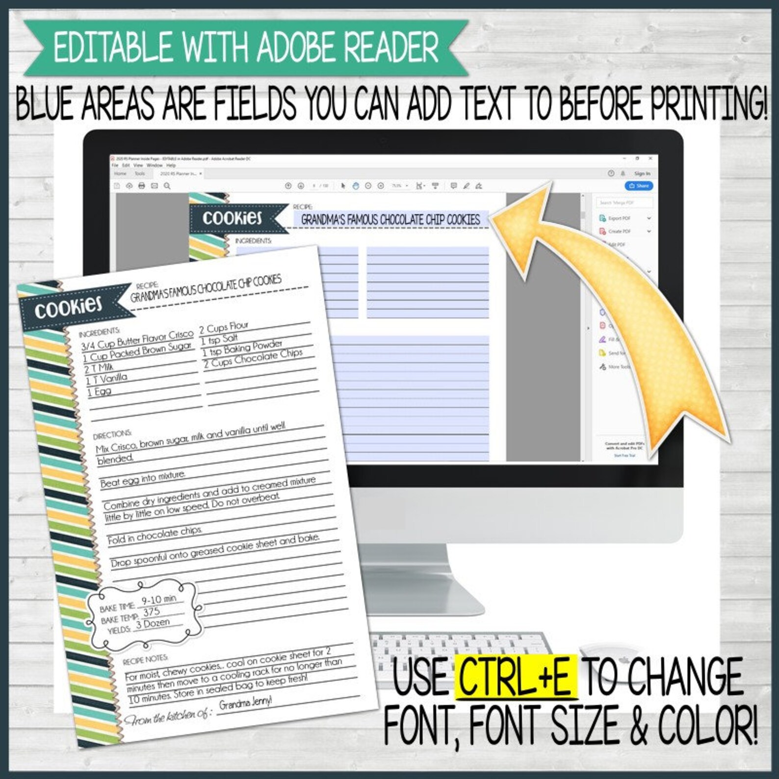 EDITABLE Recipe Binder Kit Printables navy Recipe Book - Etsy