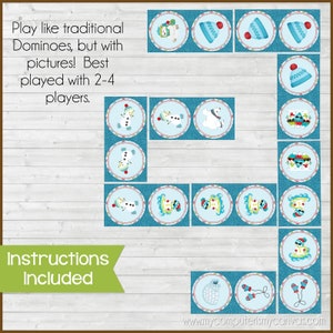 Winter DOMINOES Printable Game, Snowman Game, Snowman Printables ...