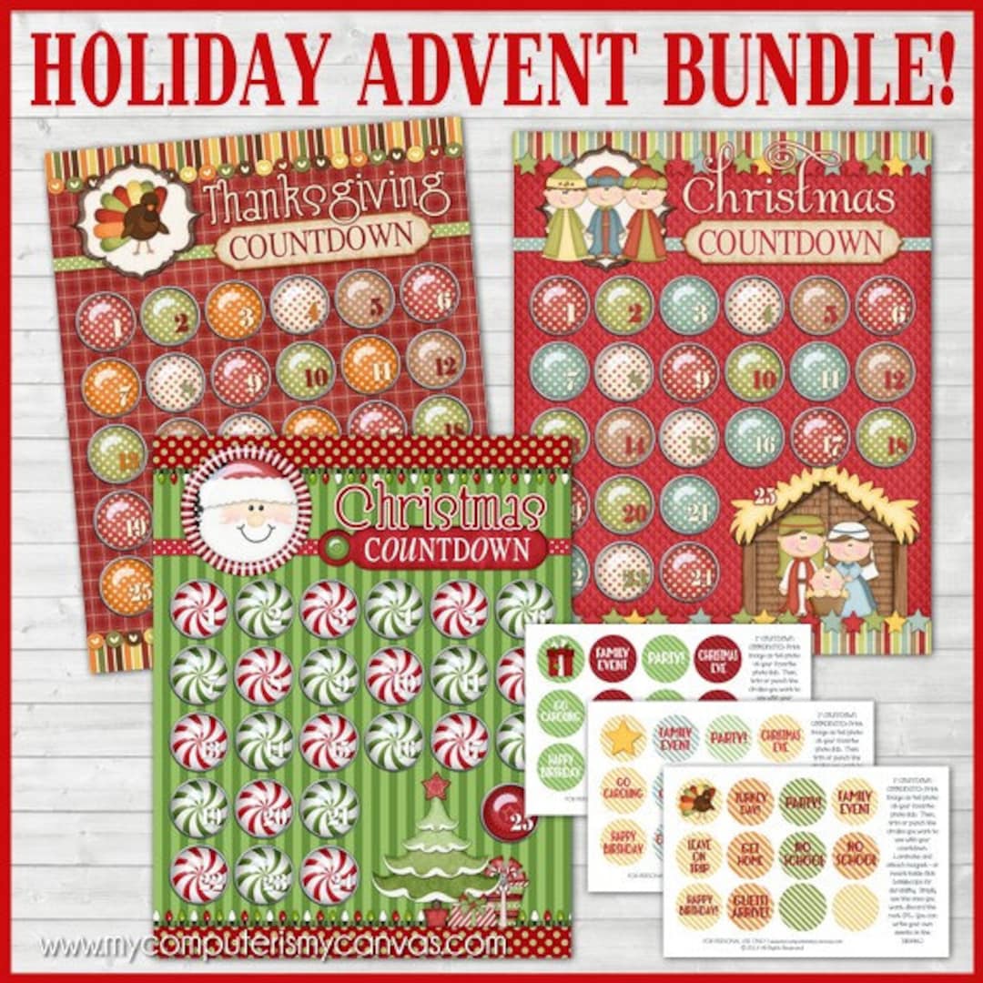 HOLIDAY ADVENT BUNDLE, Thanksgiving, Christmas (santa and Nativity ...