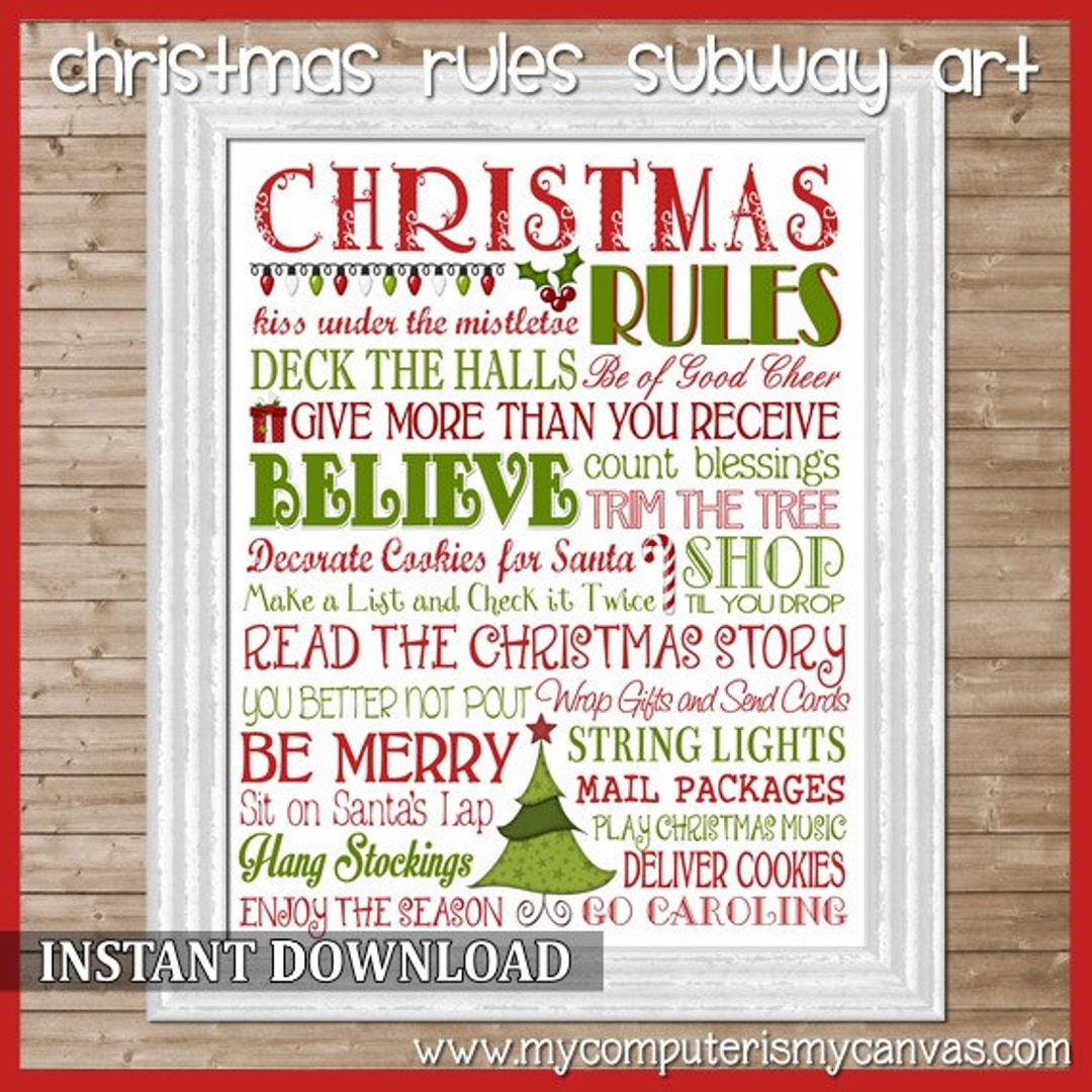 Christmas Rules Subway Art, Holiday Rules - Printable Instant Download ...