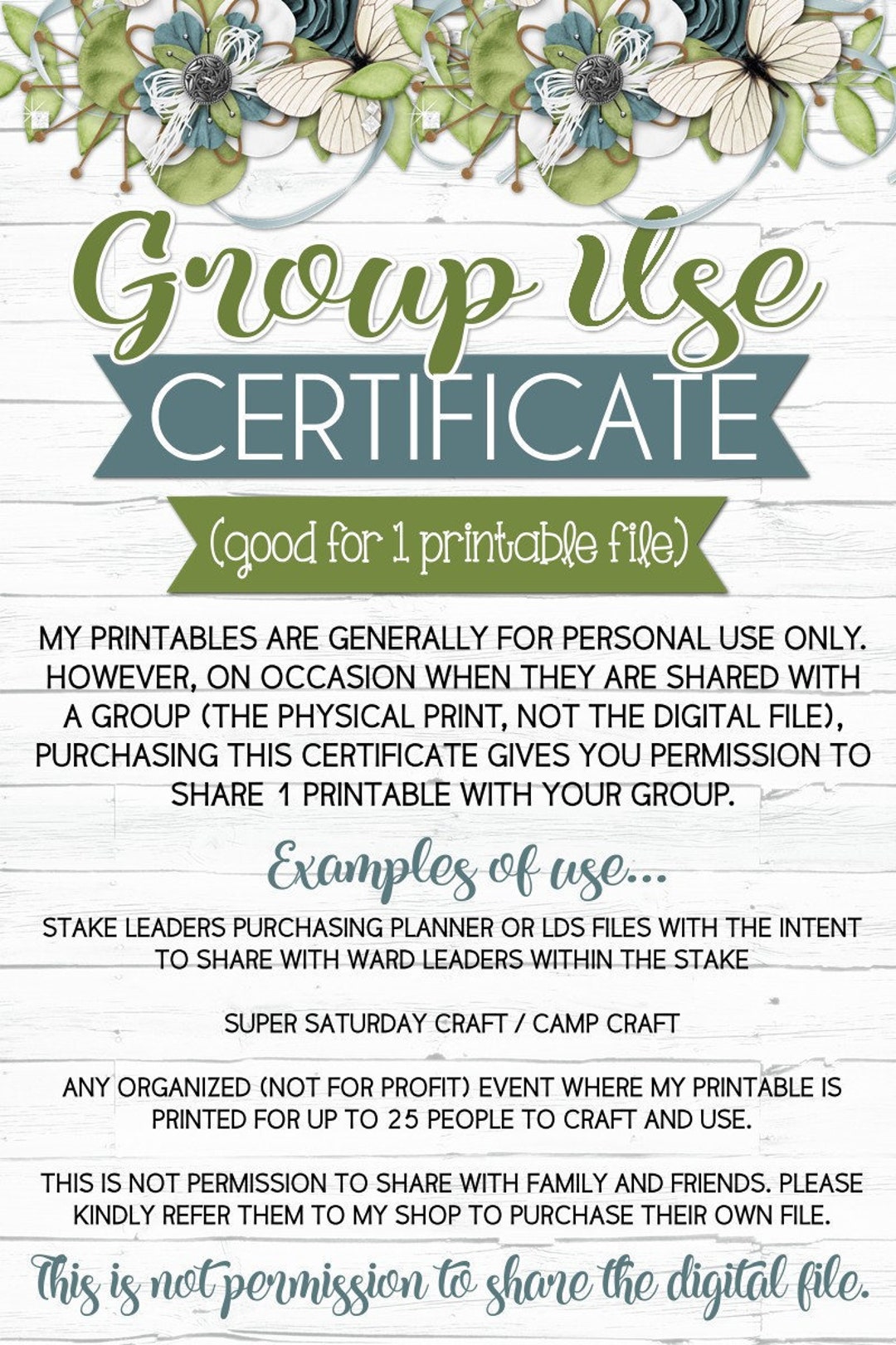 Group Use Certificate (good for One Printable File) - Etsy
