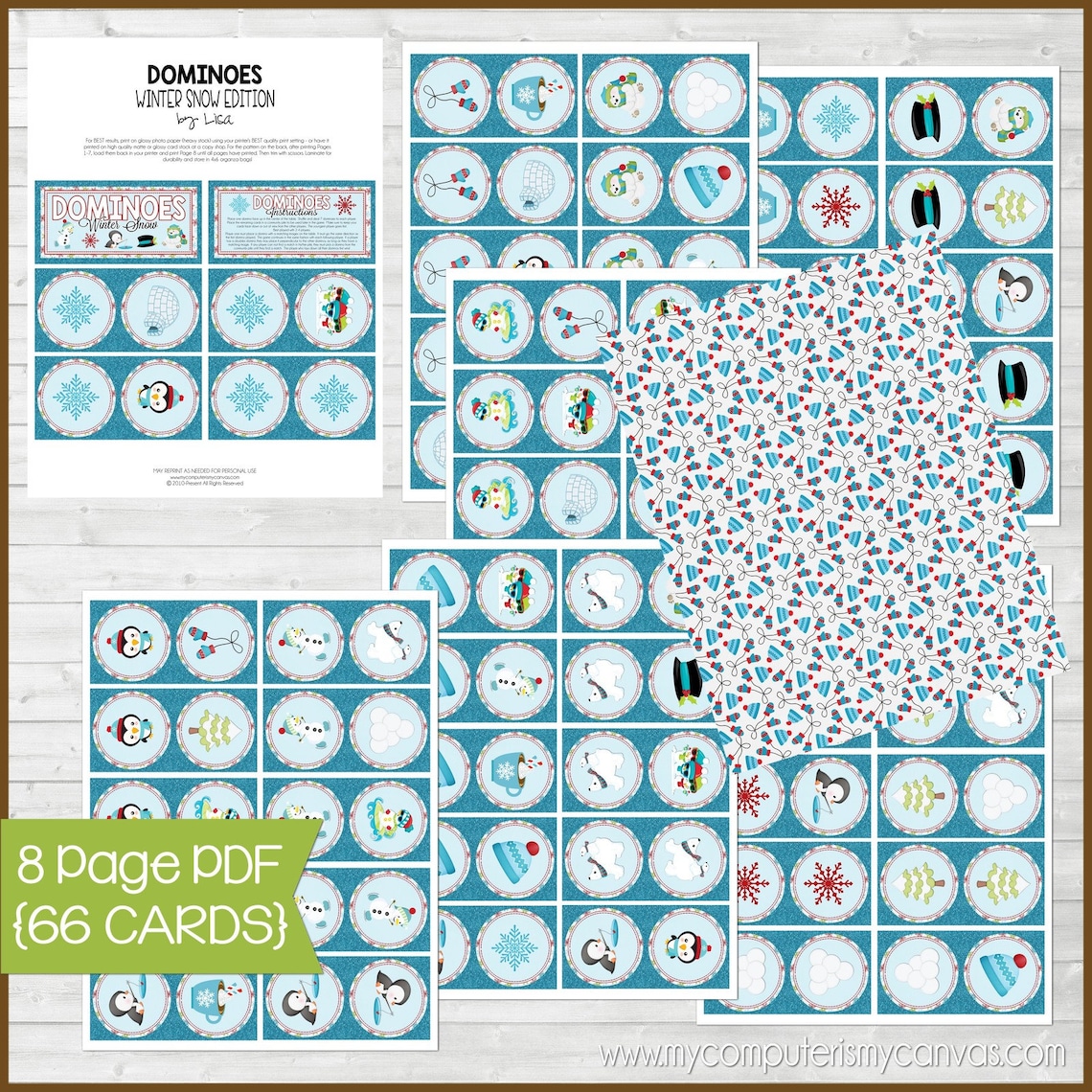 Winter DOMINOES Printable Game Snowman Game Snowman | Etsy