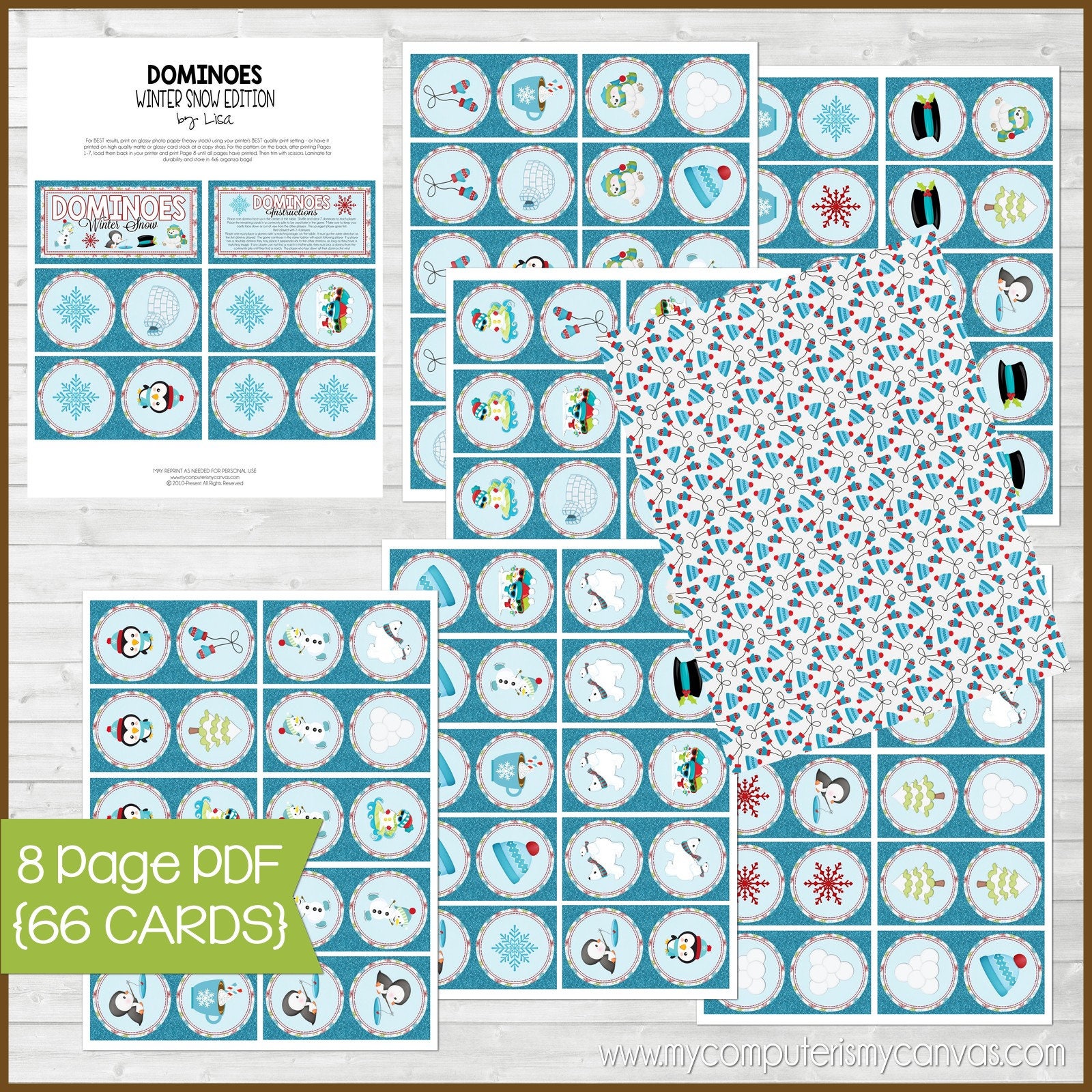 Winter DOMINOES Printable Game Snowman Game Snowman | Etsy