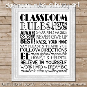 CLASSROOM Rules Subway Art, Teacher Gift, School - Printable INSTANT ...