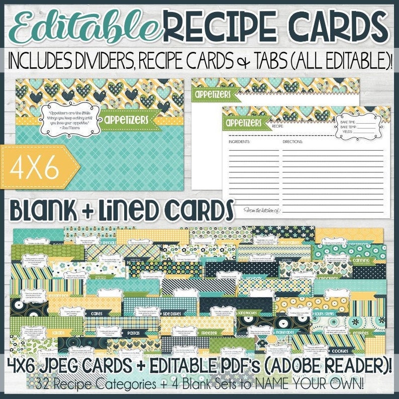 EDITABLE Navy 4x6 Recipe Card Printables Recipe Book Recipe - Etsy