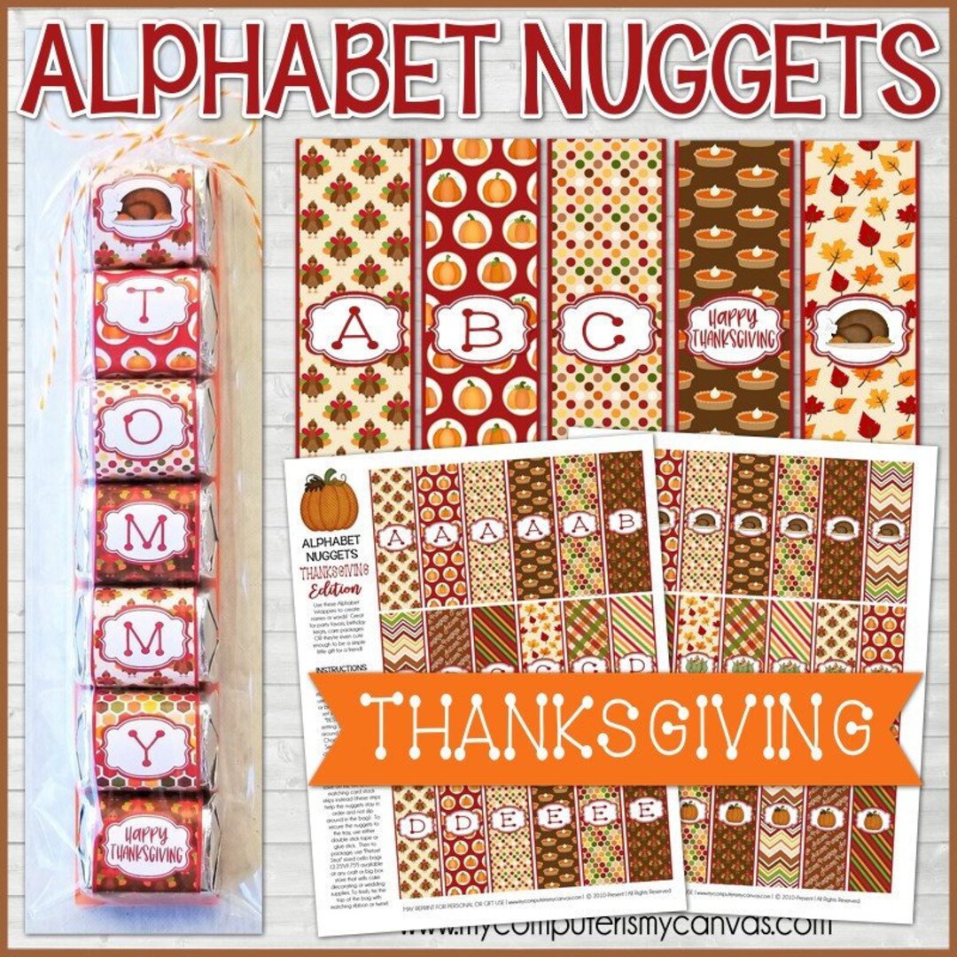 ALPHABET Nugget Wrappers, THANKSGIVING Nugget Wrapper, Spell Out NAMES ...