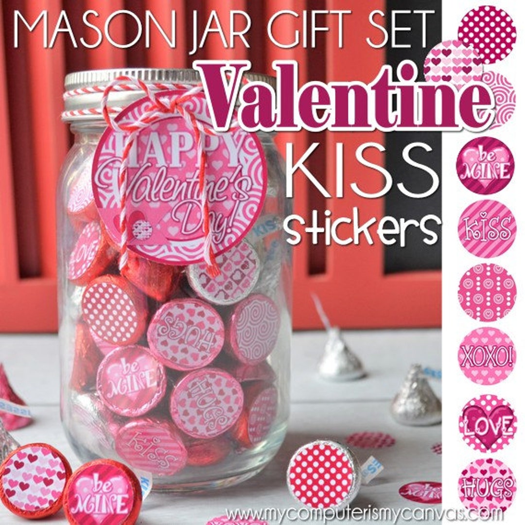 VALENTINE Chocolate KISS, Mason Jar Tag & Topper - Printable Kiss ...