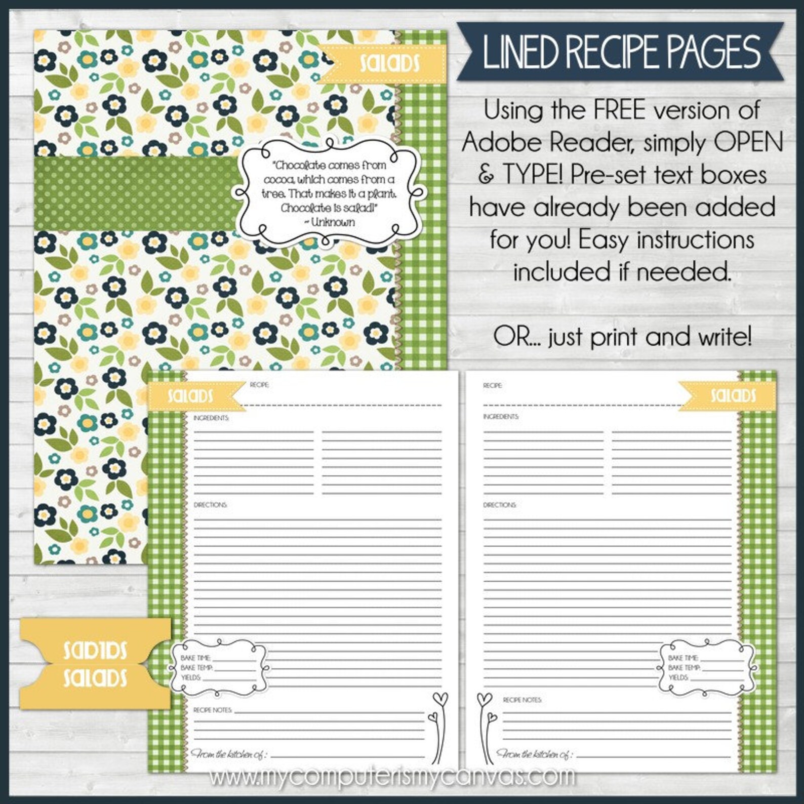 EDITABLE Recipe Binder Kit Printables navy Recipe Book | Etsy