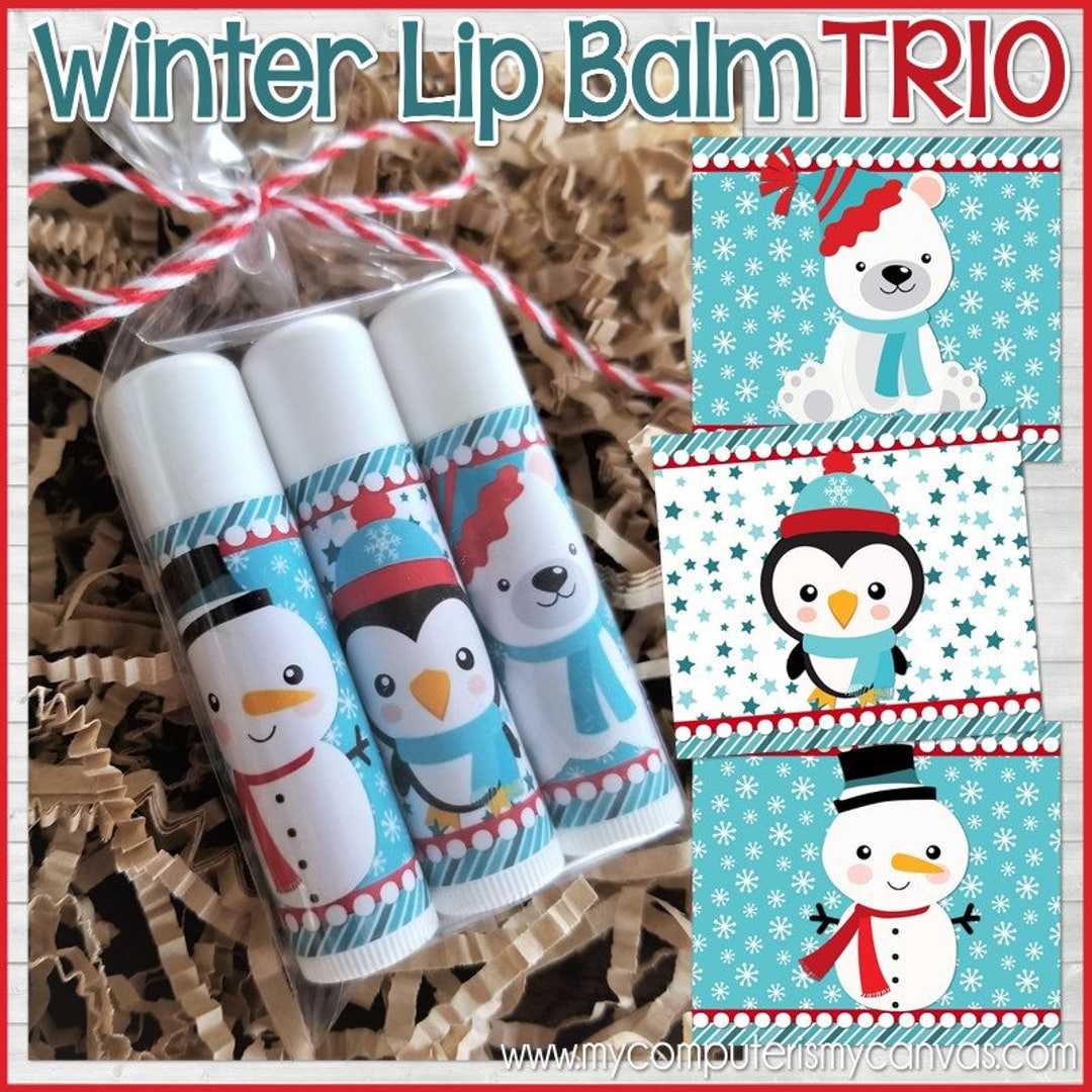 Winter Lip Balm Wrapper TRIO, Snowman Penguin Polar Bear - Lip Balm ...