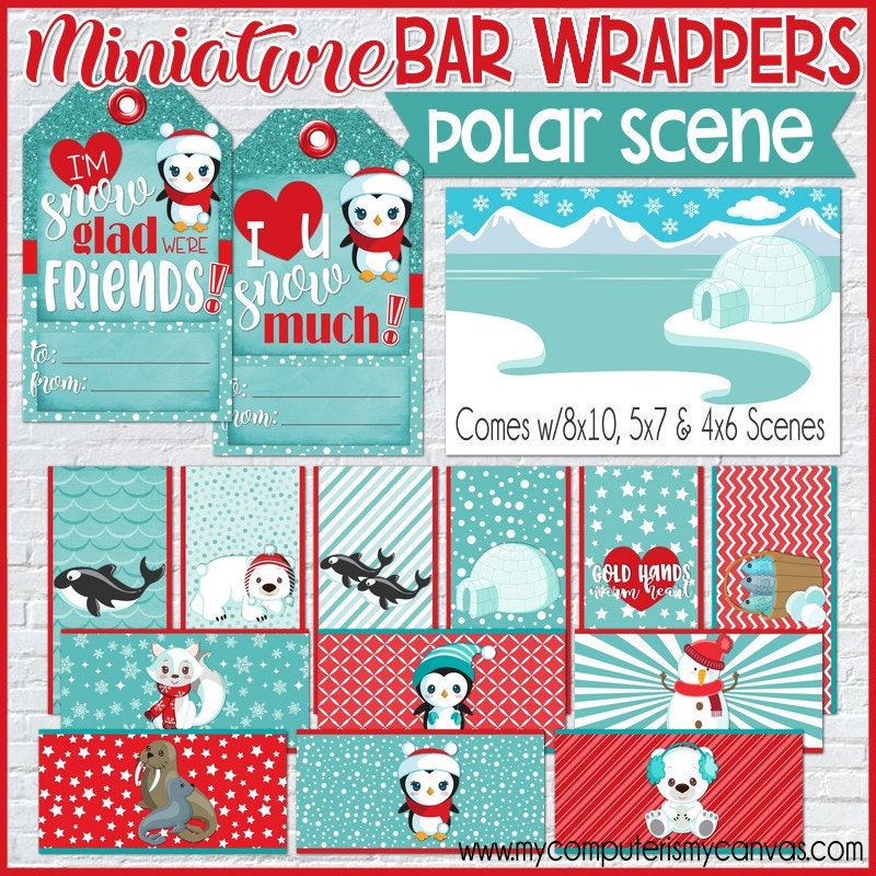 Polar SNOW Valentine MINIATURE BAR Wraps Winter Scene - Etsy