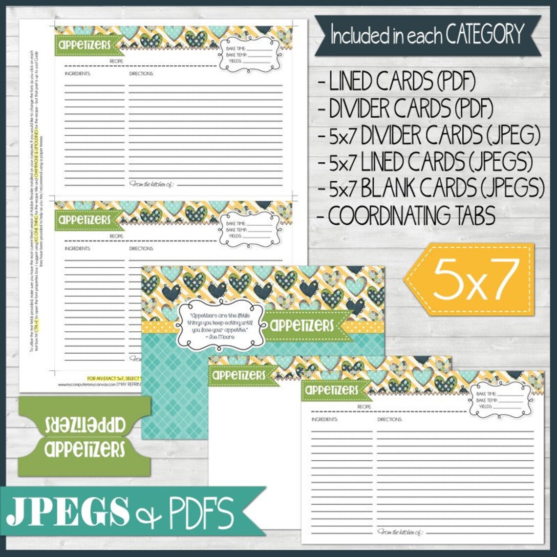 EDITABLE Navy 5x7 Recipe Card Printables, Recipe Book, Recipe ...