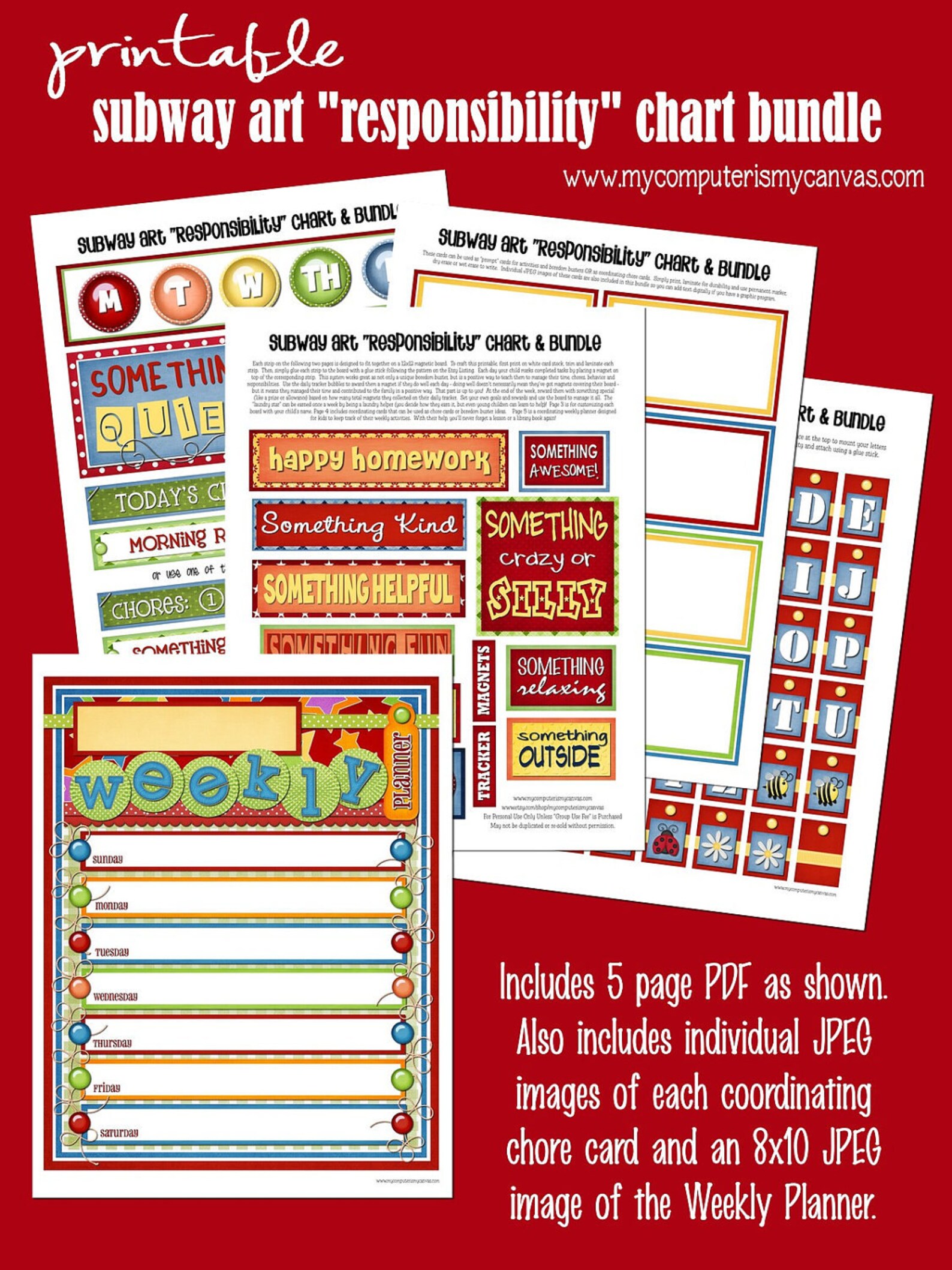 Subway Art RESPONSIBILITY Chart Bundle With Weekly Planner - Etsy