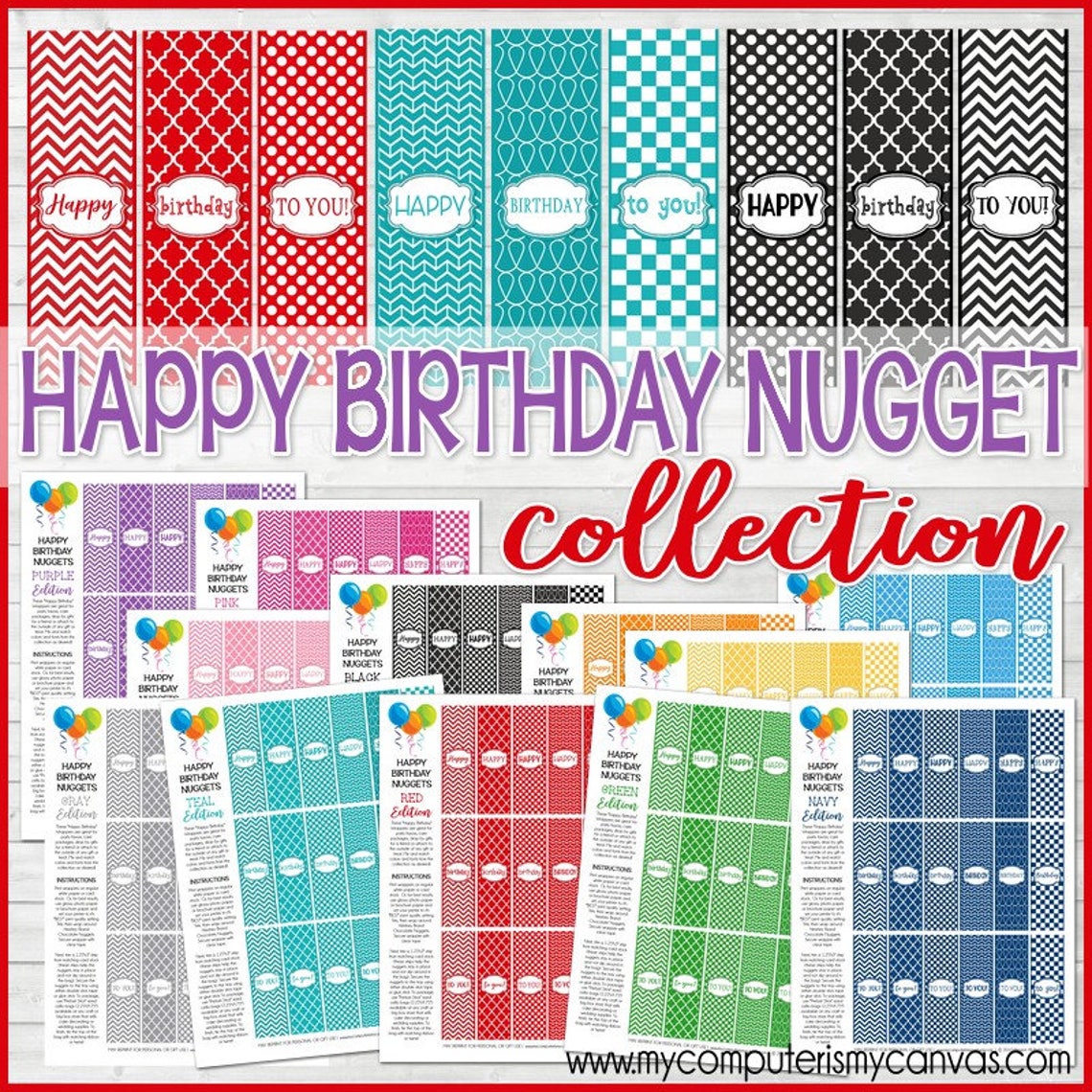HAPPY BIRTHDAY Nugget Wrapper Collection, Birthday Nugget Wrappers, 12 ...