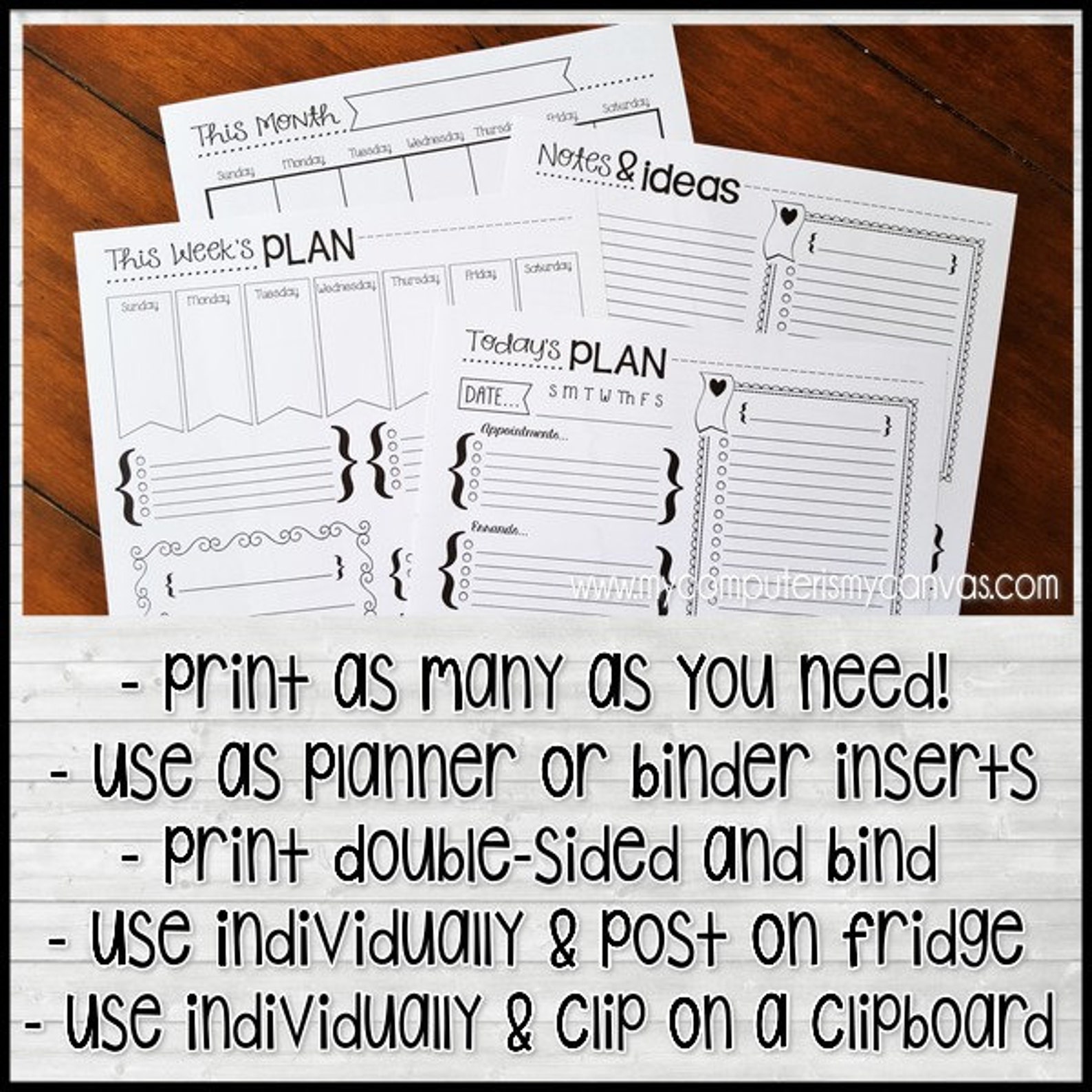 DIY BLANK PLANNER Inserts, Monthly Calendar, Weekly Planner, Daily to ...