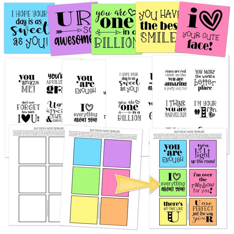 VALENTINE STICKY Notes Post-it Note Template Love Notes - Etsy