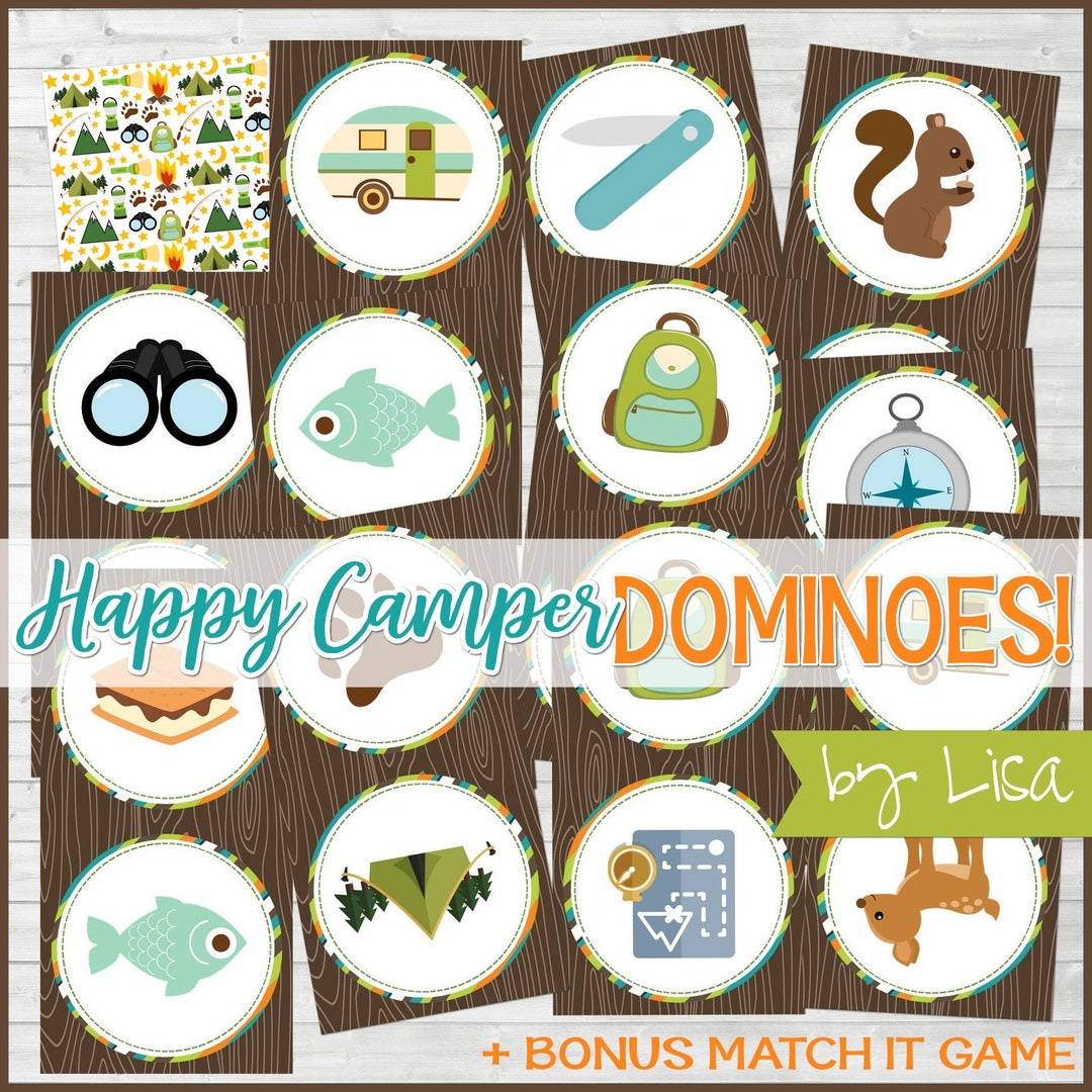 Happy Camper DOMINOES Printable Game, Camping, Campfire Game, Girls ...