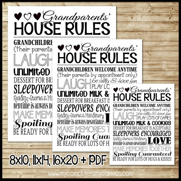 GRANDPARENTS House Rules Subway Art, Grandma & Grandpa Rules Sign ...