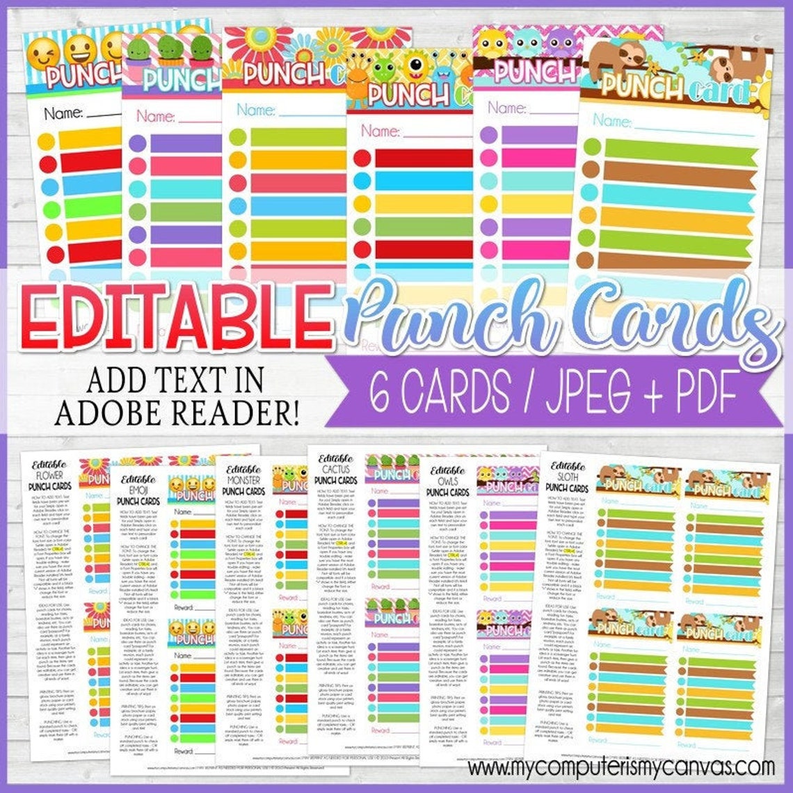 EDITABLE Chore Cards PRINTABLE Punch Cards Activity Tracker | Etsy
