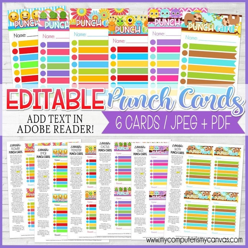 EDITABLE Chore Cards PRINTABLE Punch Cards Activity Tracker | Etsy