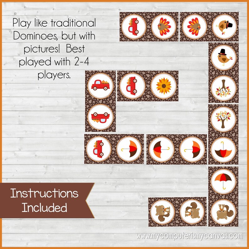 Printable Thanksgiving Game, DOMINOES, Fall Printable, Party Game ...