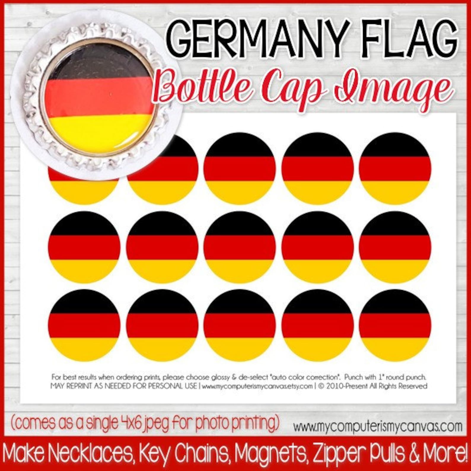 German FLAG Bottle Cap Image, Germany Flag, Inchie, 1-inch Circle ...