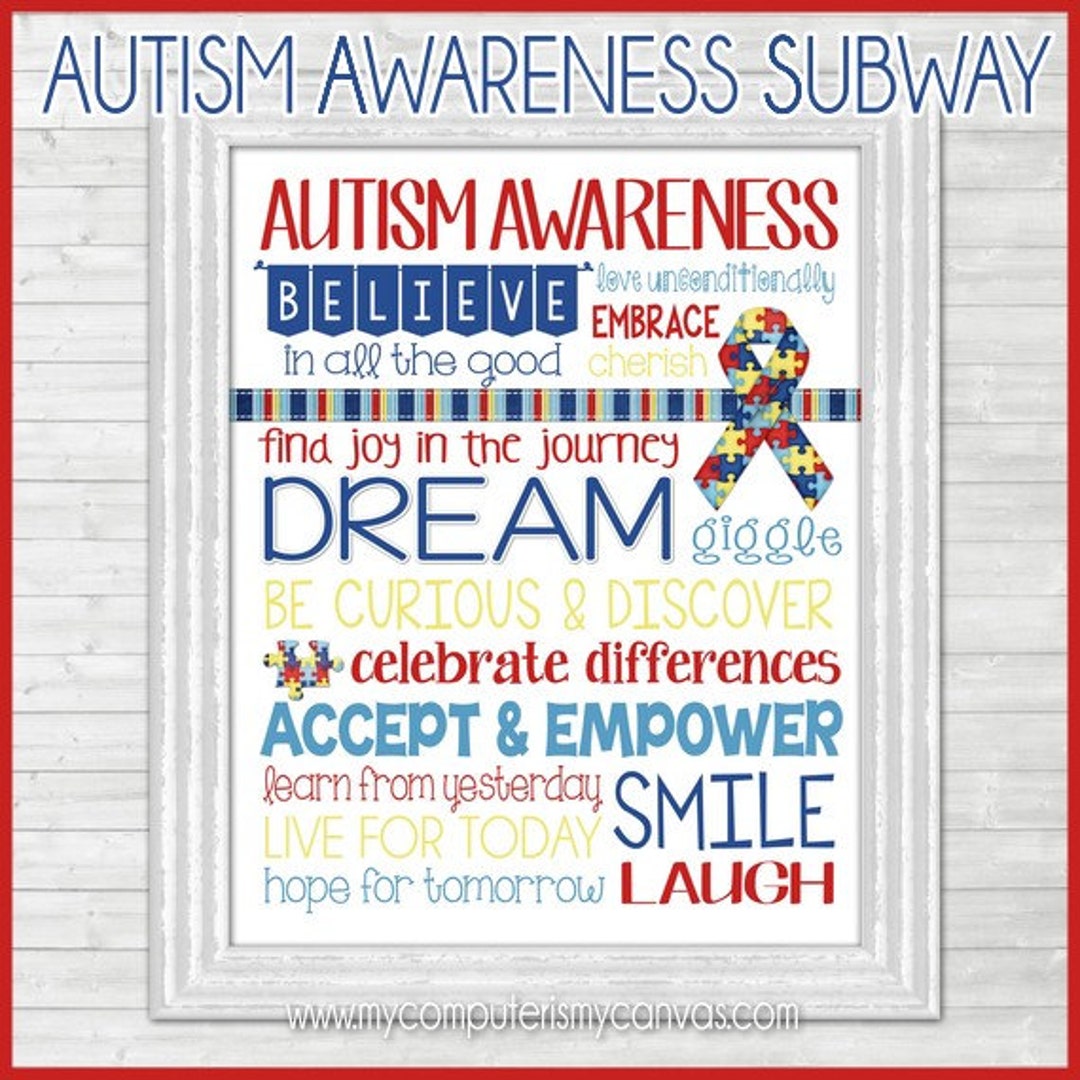 AUTISM Awareness Subway Art, Sign, Poster - Printable Instant DOWNLOAD ...