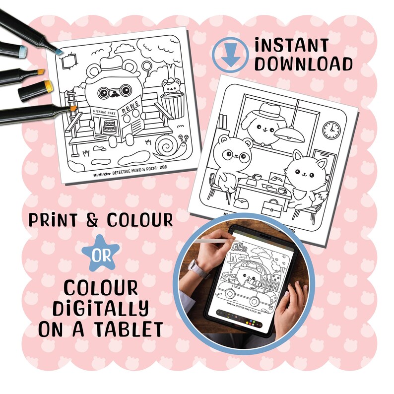 Detective Moko Bear & Pochi Dog Coloring Pages: Spy Crime Scene (PDF ...