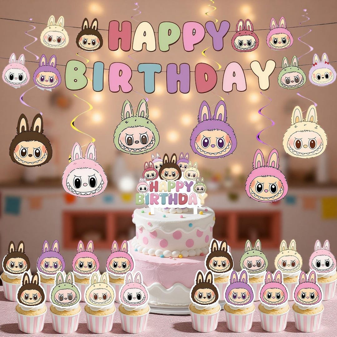 Labubu Birthday Party Decor – Banner, Cake Toppers, Tablecloth - Etsy ...