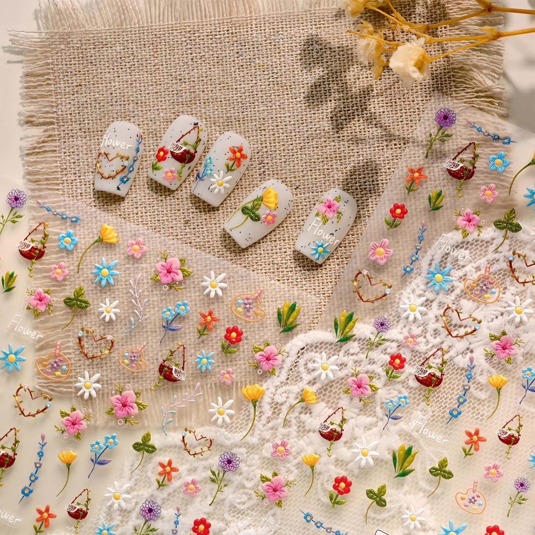 Exquisite Colorful Fresh Charming Flower Nail,cute Stickers Cute Flower ...