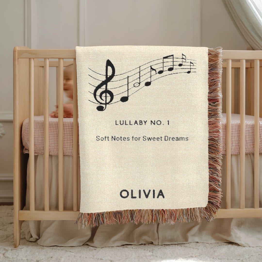 Personalized Music Notes Baby Blanket | Woven Piano Nursery Decor - Etsy